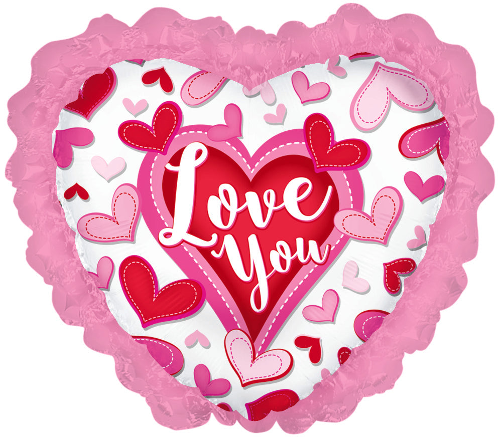 14" Happy Valentine's Day Chevron Heart Balloon with Ruffle– Bargain ...