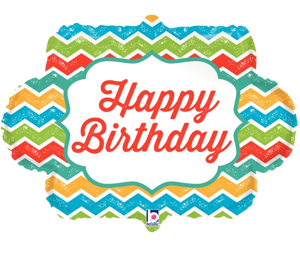 27" Chevron Happy Birthday Foil Balloon - Vibrant Colors– Bargain ...