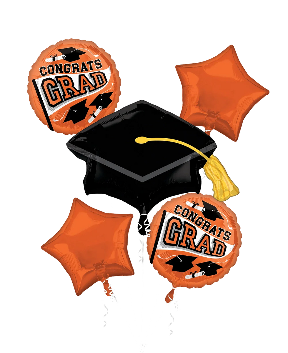 Graduation Orange Foil Balloon Bouquet - Congrats Grad – Bargain ...