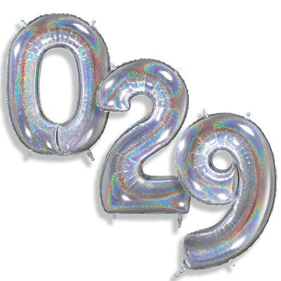 26" Europe Brand Holographic Silver Number Balloons – Bargain Balloons USA