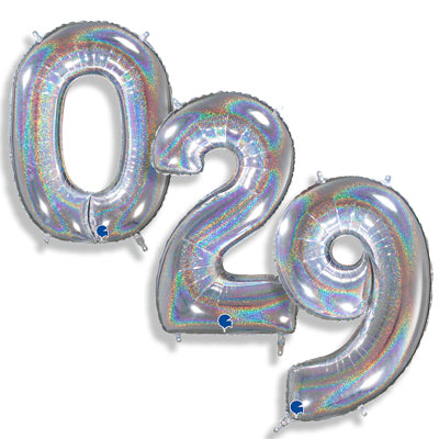 34" Oaktree Brand Holographic Silver Numbers Balloons – Bargain ...