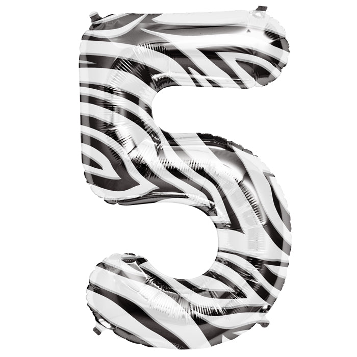 34" Northstar Brand Number 5 - Zebra Packaged Foil Balloon– Bargain ...