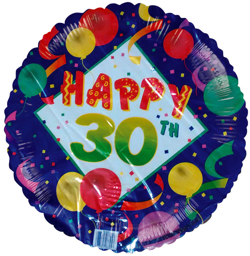 18" Happy 30th Birthday Balloons Stremers Blue Border – Bargain ...