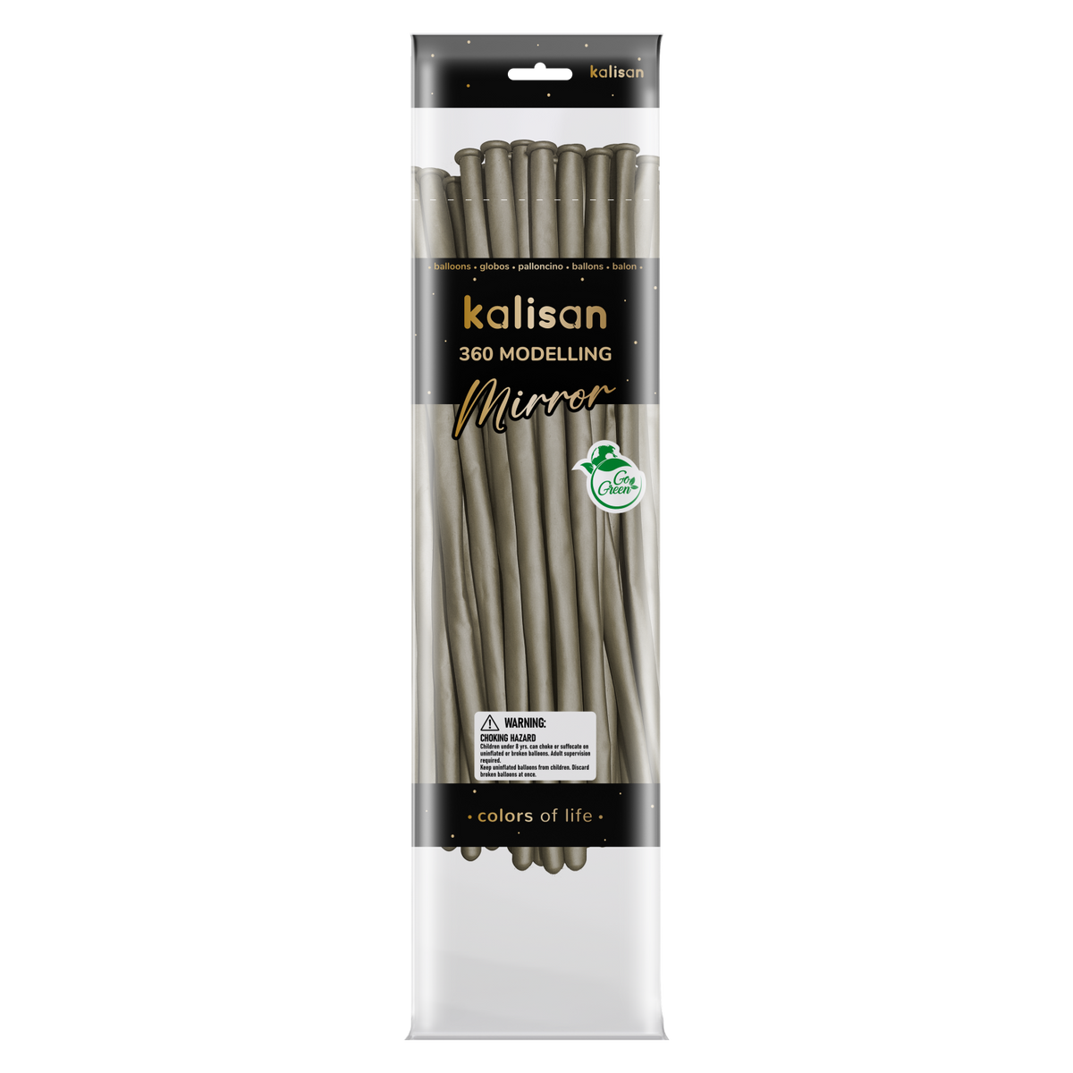 360K Nozzle Up Kalisan Twisting Latex Balloons Mirror White Gold (50 P ...