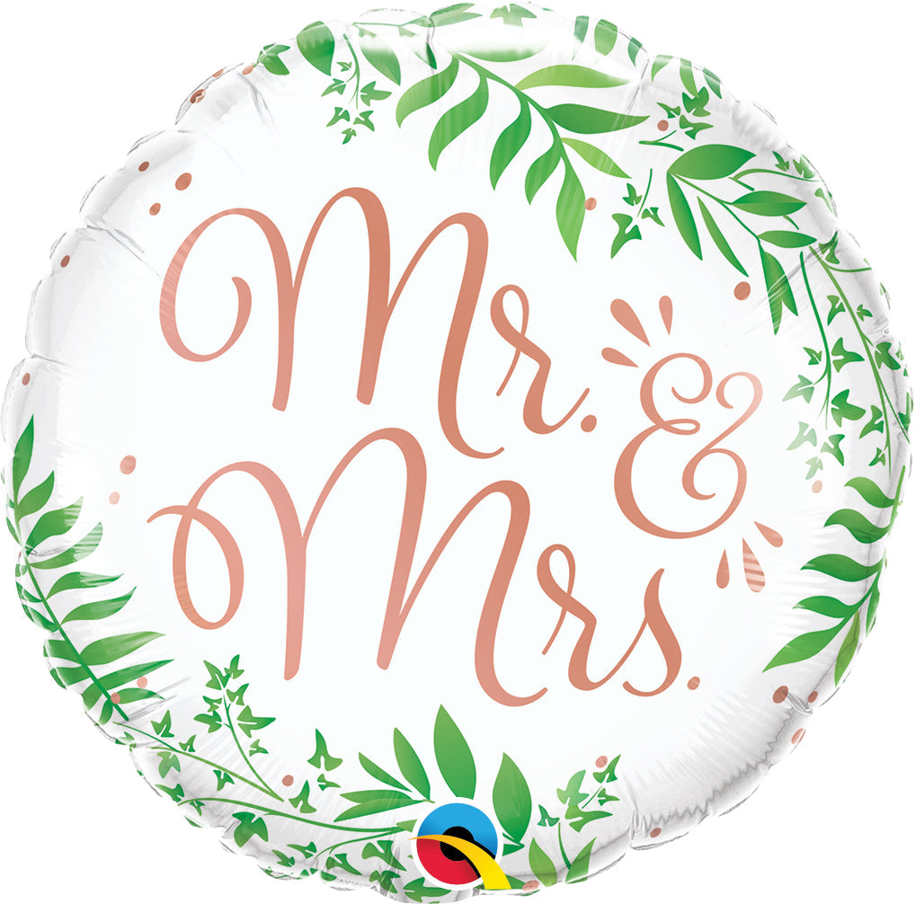 18" Round Mr. & Mrs. Greenery Foil Balloon - Wedding Decor– Bargain ...