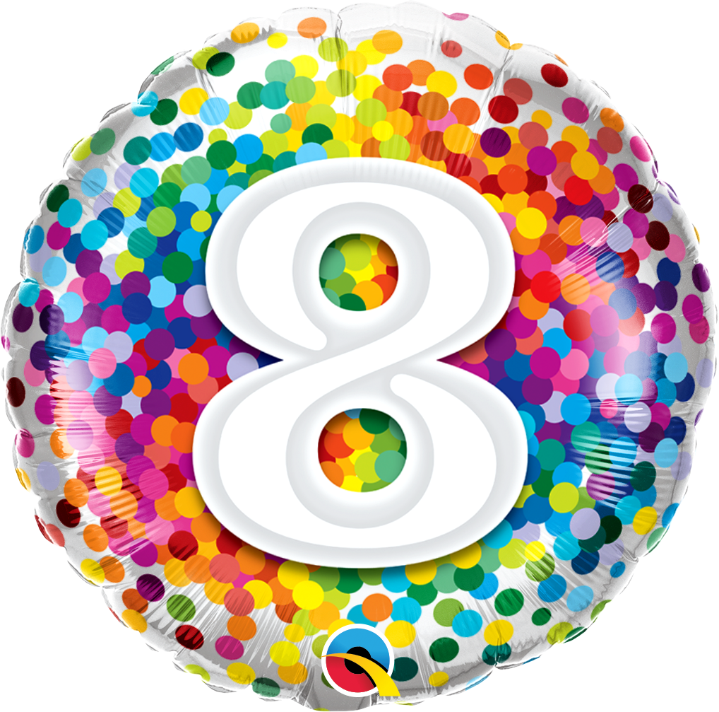 18" Number 8 Rainbow Confetti Foil Balloon – Bargain Balloons USA