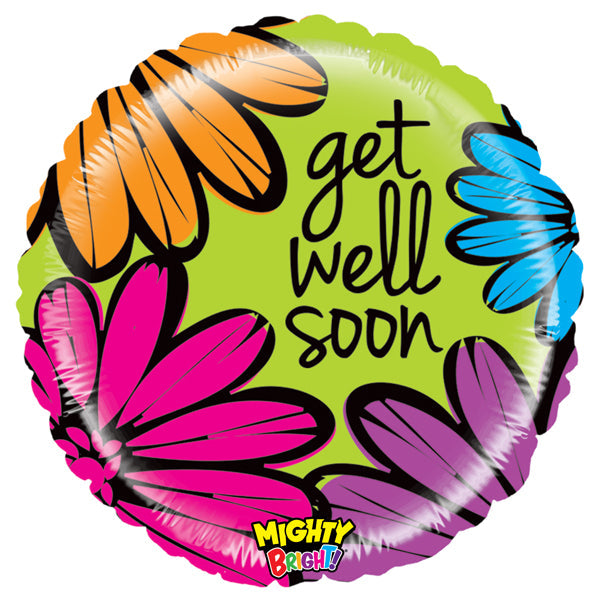 21" Mighty Bright Get Well Balloon with Bold Flowers Design– Bargain ...