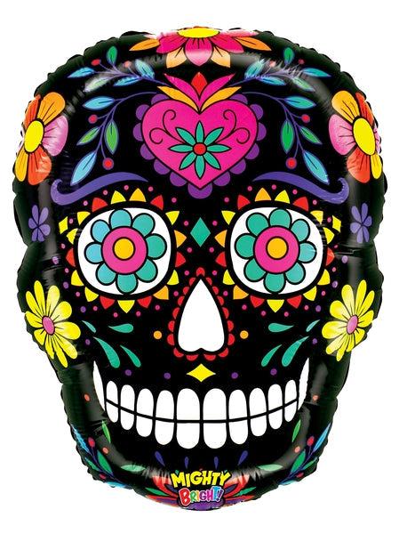 22" Mighty Bright Shape Mighty Black Sugar Skull Foil Balloon – Bargain ...