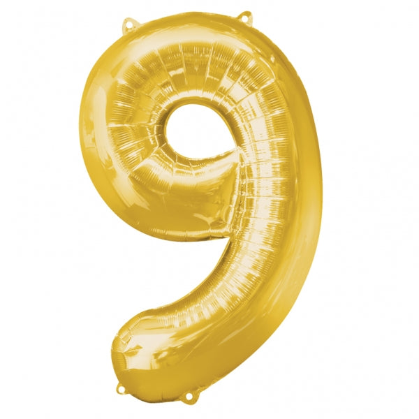 34" Anagram Brand SuperShape 9 Gold Balloon Packaged– Bargain Balloons USA