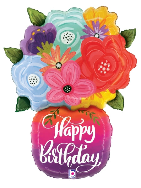 29" Birthday Bright Flowers Vase Foil Balloon - Happy Birthday– Bargain ...