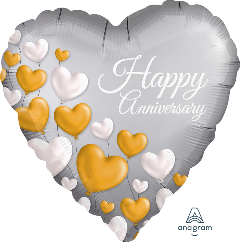 18" Anniversary Platinum Hearts Foil Balloon– Bargain Balloons USA