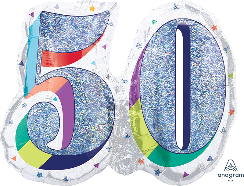 26" Holographic Number 50 Foil Balloon - Sparkles Design– Bargain ...