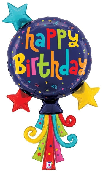 40" Birthday Foil Balloon with Streamers and Stars– Bargain Balloons USA
