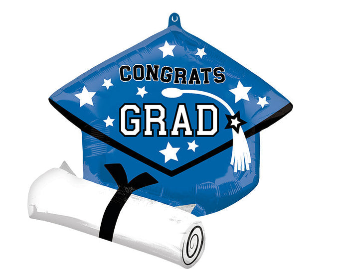 25" Blue Graduation Cap Foil Balloon - Congrats Grad– Bargain Balloons USA