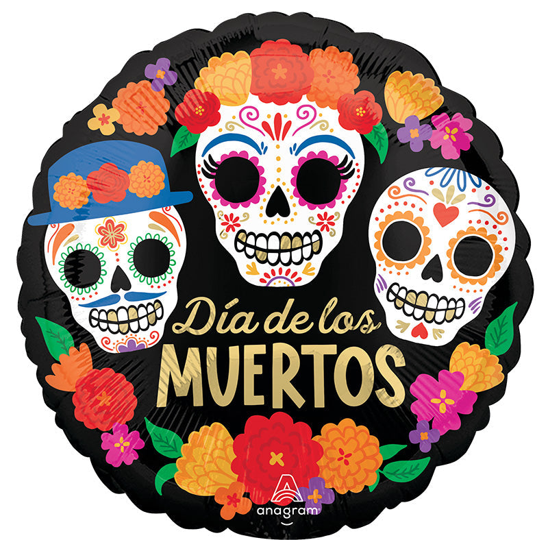 18" Day of the Dead Bright Flores Foil Balloon– Bargain Balloons USA