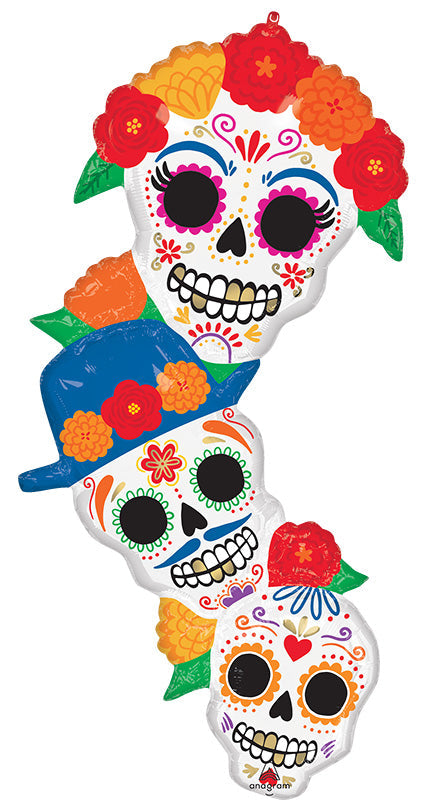 41" Day of the Dead Bright Flores Foil Balloon - Sugar Skulls– Bargain ...
