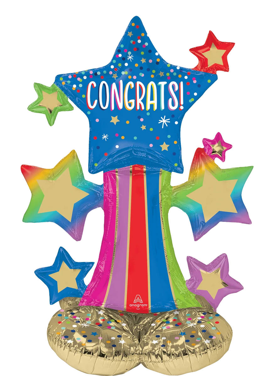 36" Consumer Inflatable AirLoonz Congrats Colorful Star Bursts Foil Ba ...