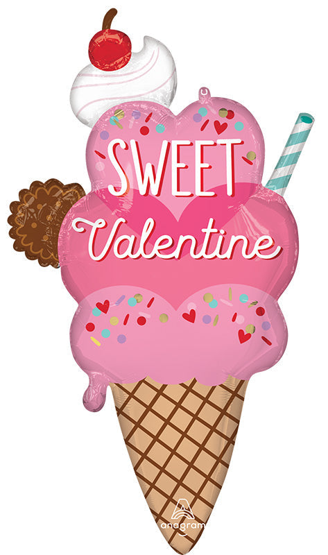 38" SuperShape Valentine Sweet on You Ice Cream Cone Foil Balloon ...