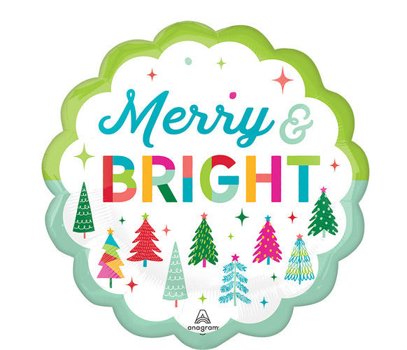 22" Jumbo Merry & Bright Foil Balloon - Festive Holiday Decor– Bargain ...