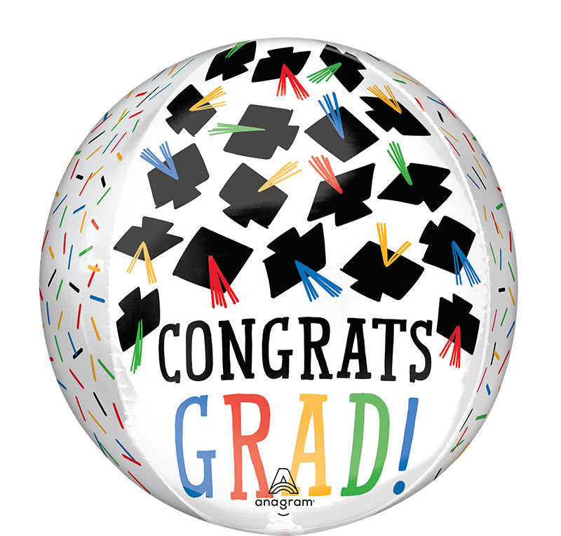 16" Hats Off Congrats Grad Orbz Foil Balloon– Bargain Balloons USA