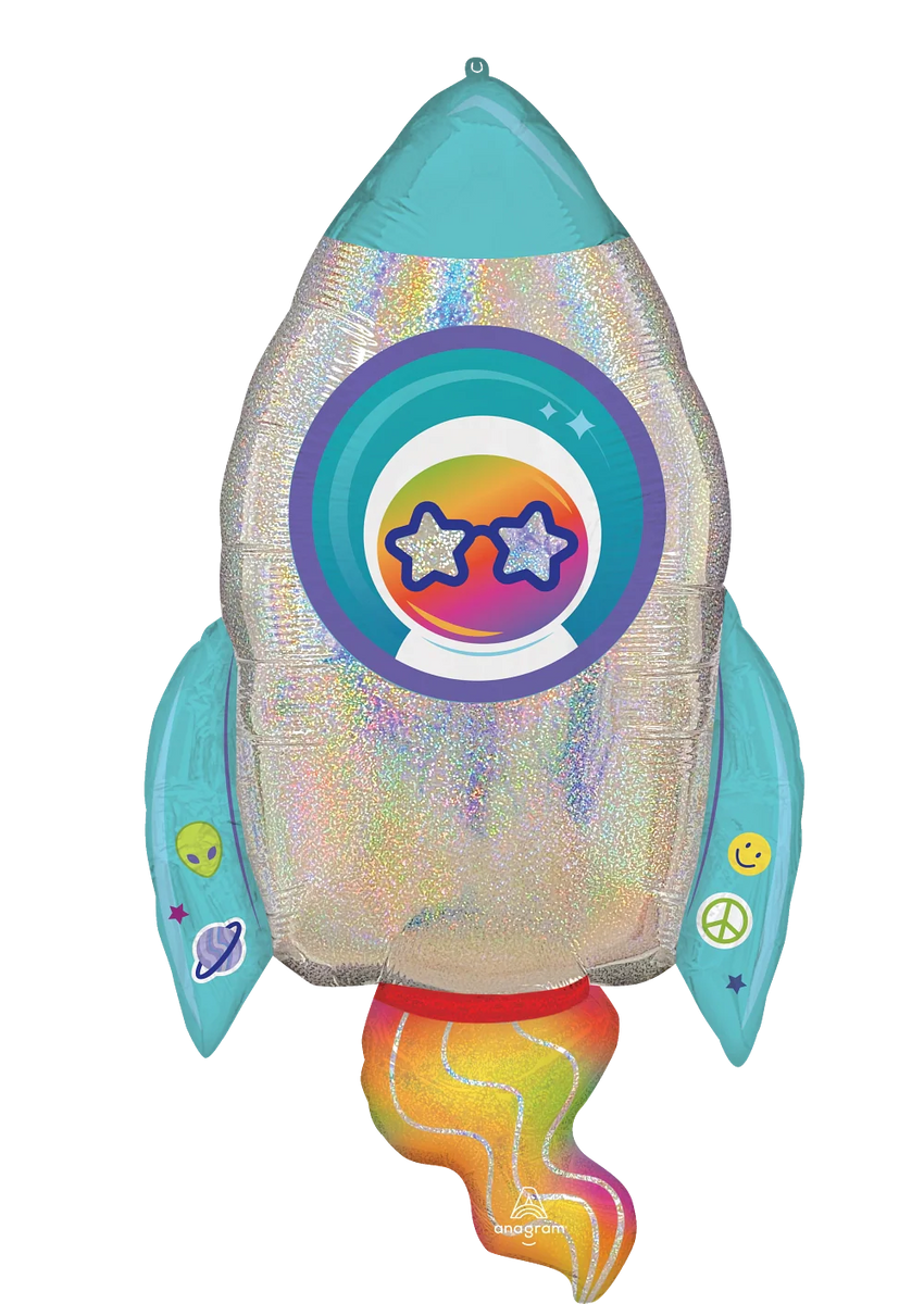 29" Holographic Outer Space Foil Balloon - Rocket Ship Design– Bargain ...