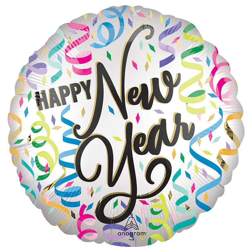 18" Satin New Year Satin Confetti Cheer Foil Balloon – Bargain Balloons USA