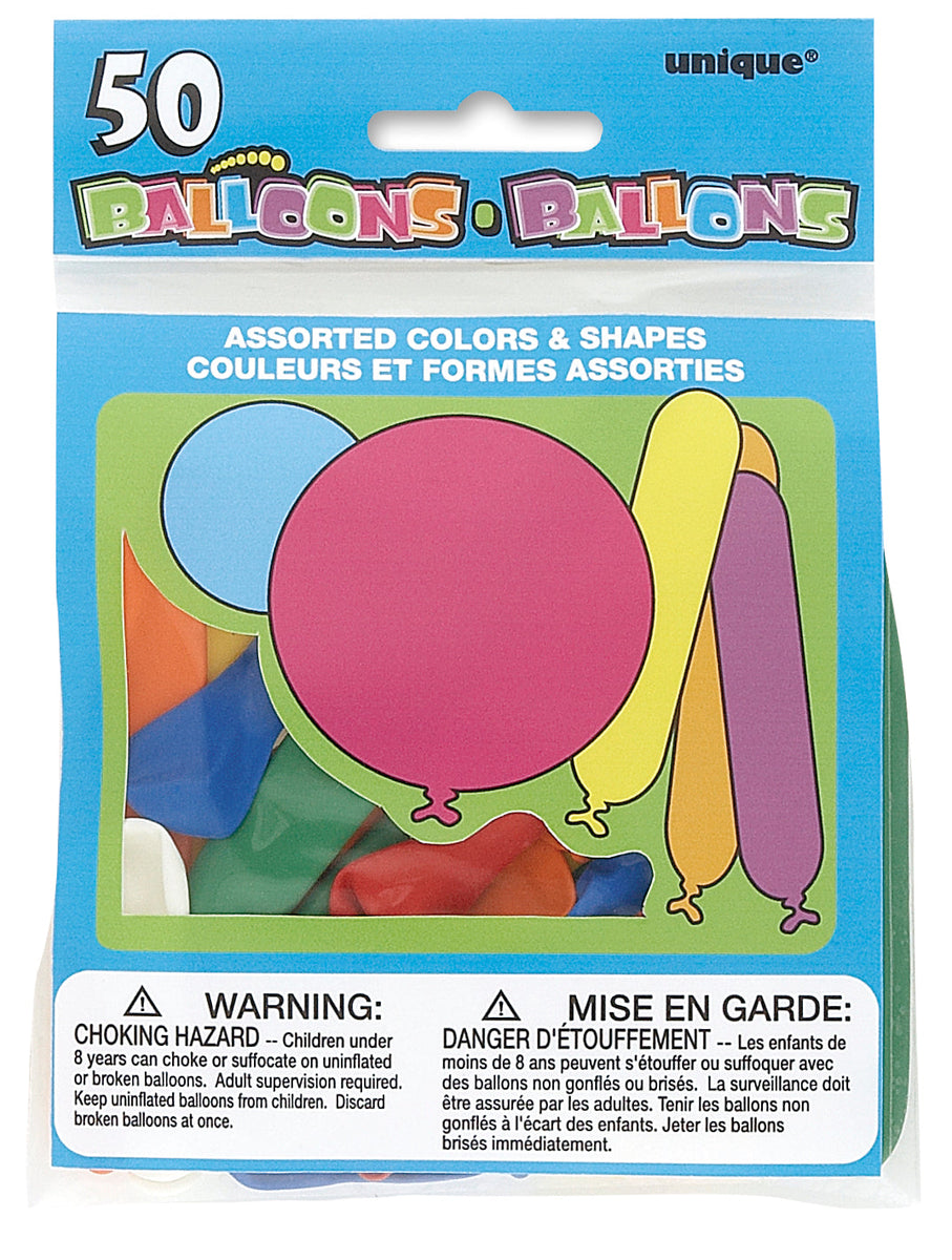 50 Party Balloons - Assorted Colors & Shapes for Celebrations– Bargain ...