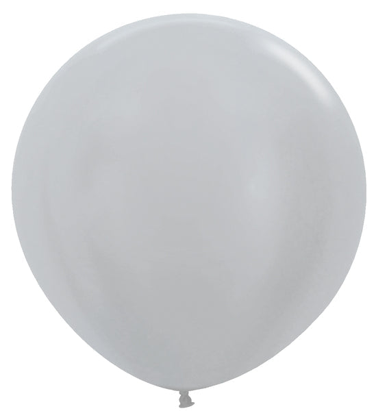 24" Latex Balloons (3 Per Bag) Metallic/Pearl Silver Sempertex/Betalla ...