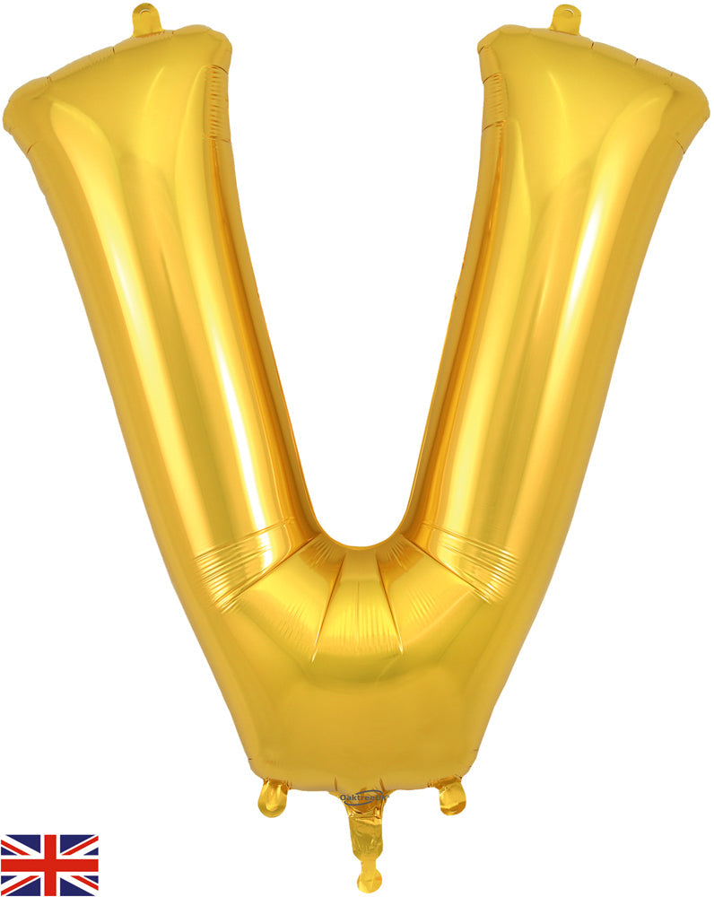 34" Letter V Gold Oaktree Brand Foil Balloon – Bargain Balloons USA