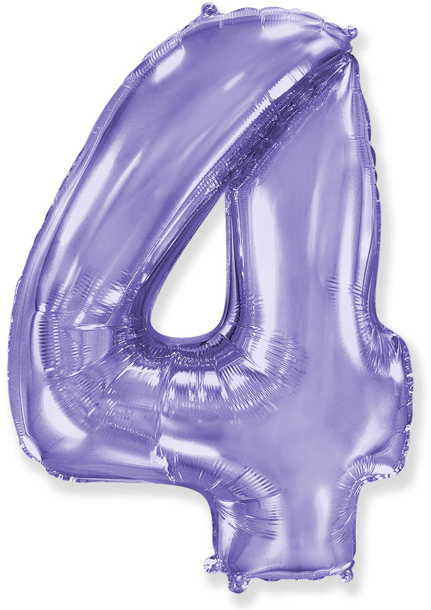 32" Inflated (40" Uninflated Approx) Lilac Number "4" Foil Balloon Fle ...