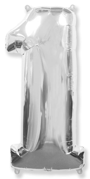 32" Inflated (40" Uninflated Approx) Shape Number "1" Silver Balloon F ...