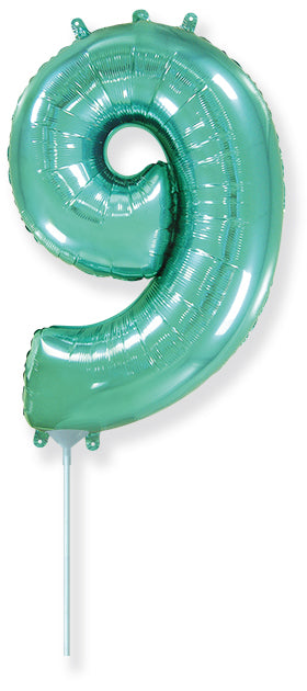 14" Airfill Only Flexmetal Foil Balloon Number "9" Color Turquoise ...