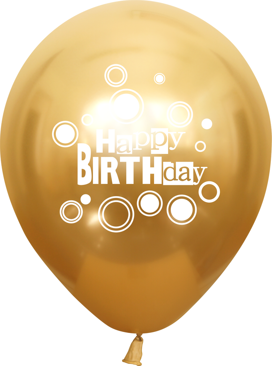 12" Mirror Happy Birthday Gold Latex Balloons (25 Per Bag) 2 Side Prin ...