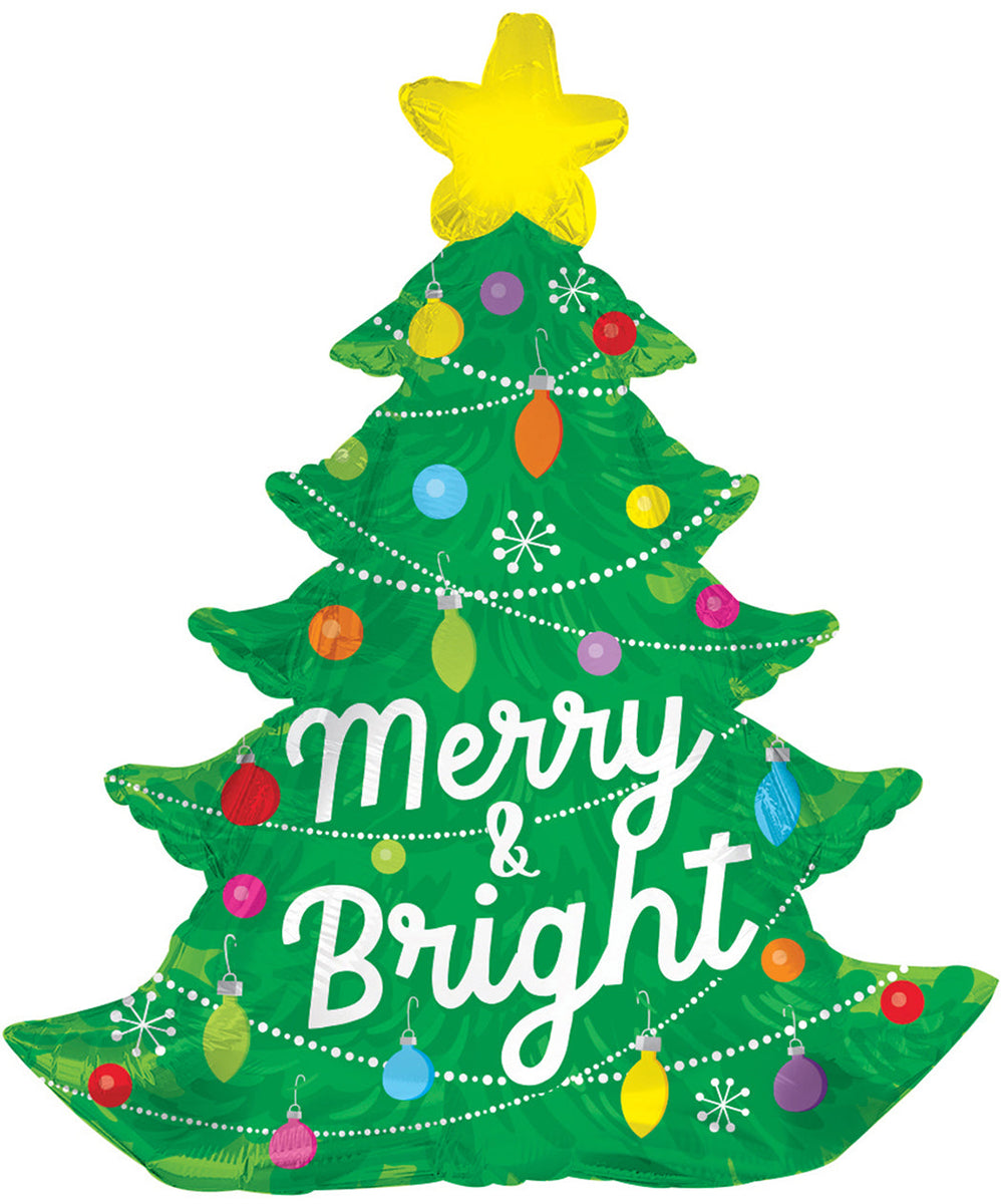 35" Merry and Bright Tree Foil Balloon - Christmas Decor– Bargain ...